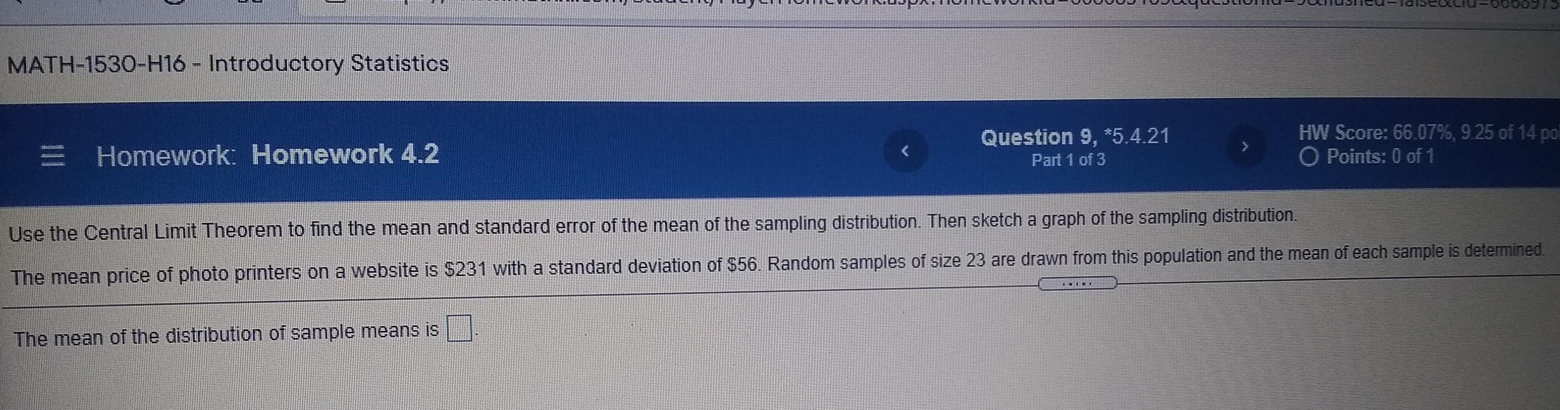 Solved MATH-1530-H16 - Introductory Statistics = Homework: | Chegg.com