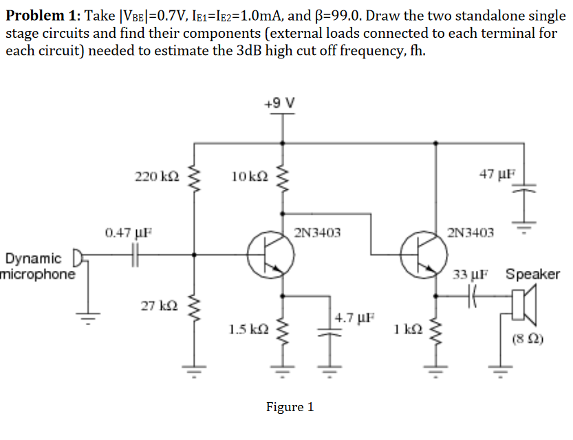 Problem 1: Take |VBE=0.7V, IE1=IE2=1.0mA, and B=99.0. | Chegg.com