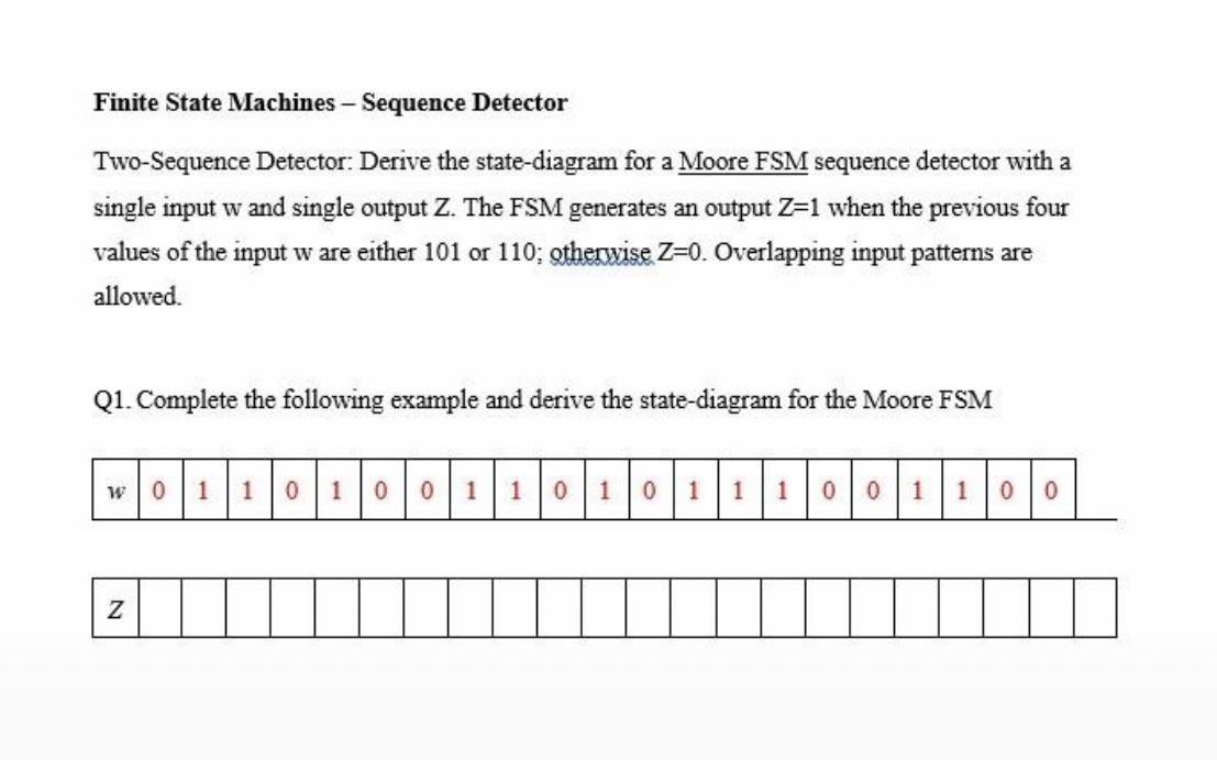 Solved Finite State Machines - Sequence Detector | Chegg.com