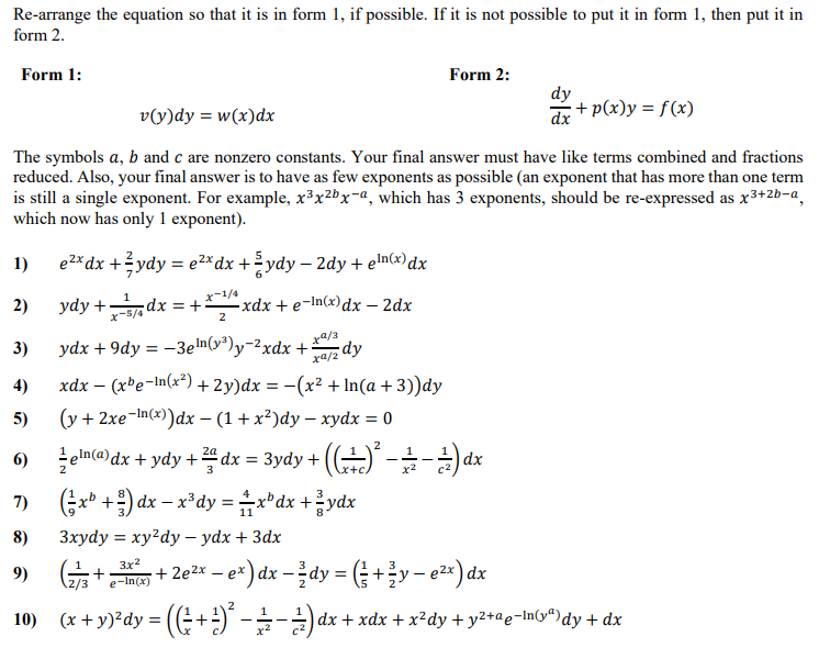 Solved Re Arrange The Equation So That It Is In Form 1 If