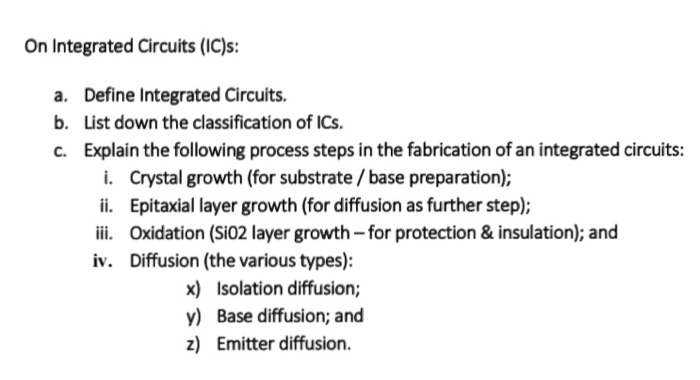 Solved On Integrated Circuits (IC)s a. Define Integrated | Chegg.com