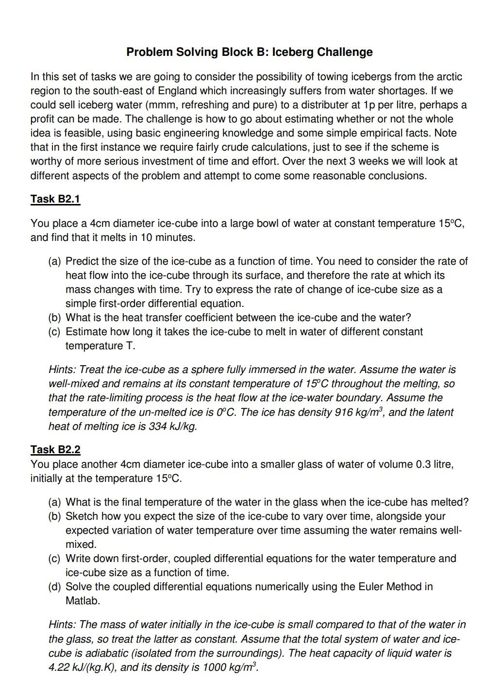 Problem Solving Block B: Iceberg Challenge In this | Chegg.com