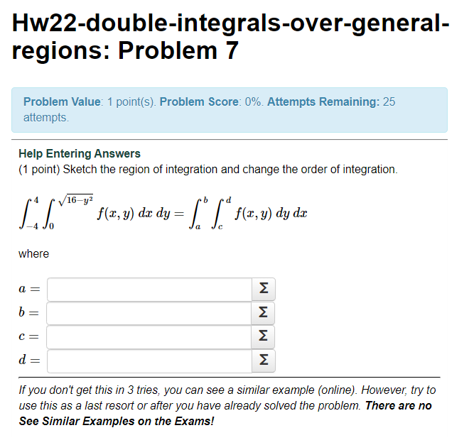 Solved Hw22-double-integrals-over-general- regions: Problem | Chegg.com