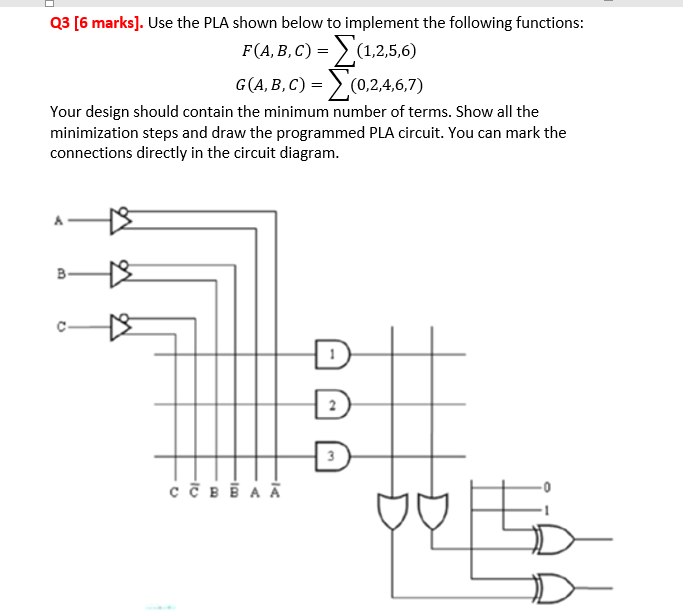 Solved Q3 [6 marks]. Use the PLA shown below to implement | Chegg.com