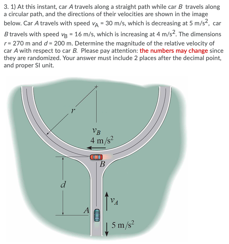 Solved 3. 1) At this instant, car A travels along a straight | Chegg.com