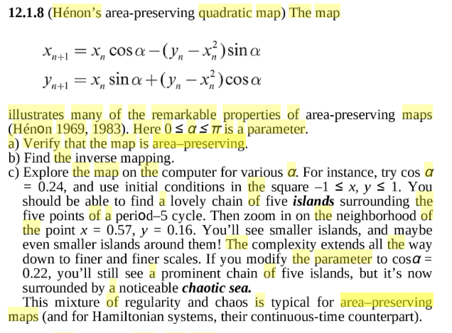 12.1.8 (Hénon's area-preserving quadratic map) The | Chegg.com