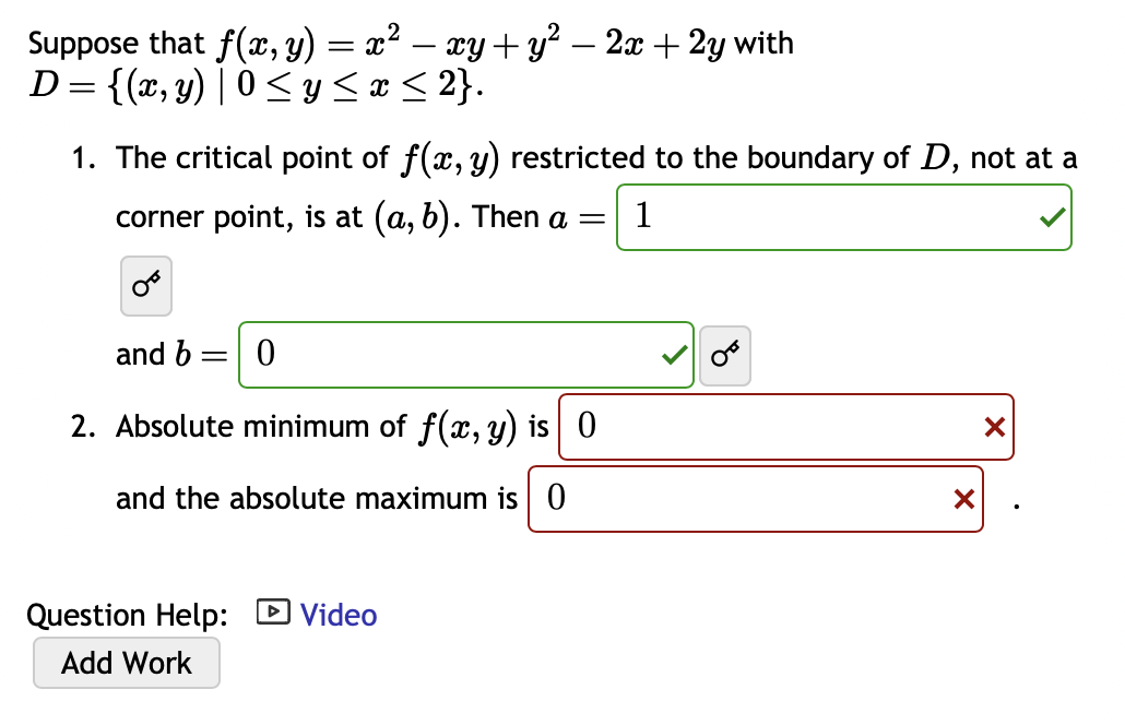 Solved Suppose that f(x,y)=x2−xy+y2−2x+2y with | Chegg.com