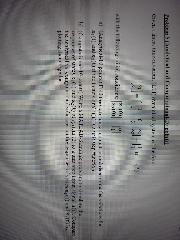 Solved Problem 5 (Analvtical and Computational 20 points | Chegg.com