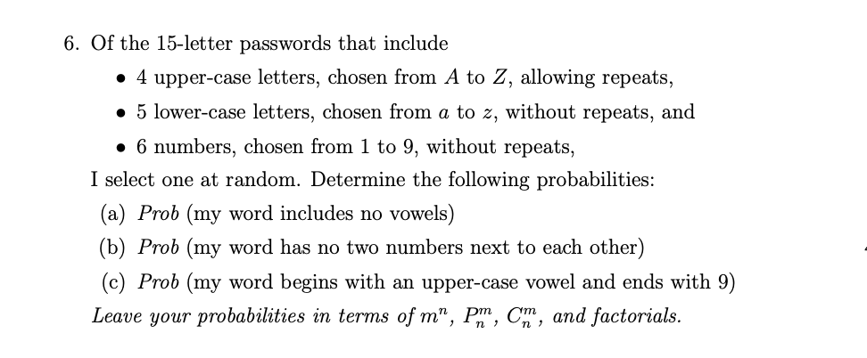 Solved 6. Of the 15-letter passwords that include • 4 | Chegg.com