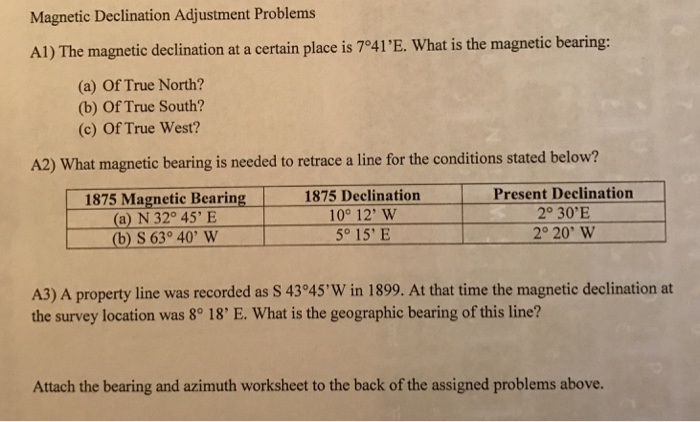 Solved Magnetic Declination Adjustment Problems Al) The | Chegg.com