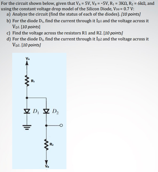 Solved = = For the circuit shown below, given that VA = 5V, | Chegg.com