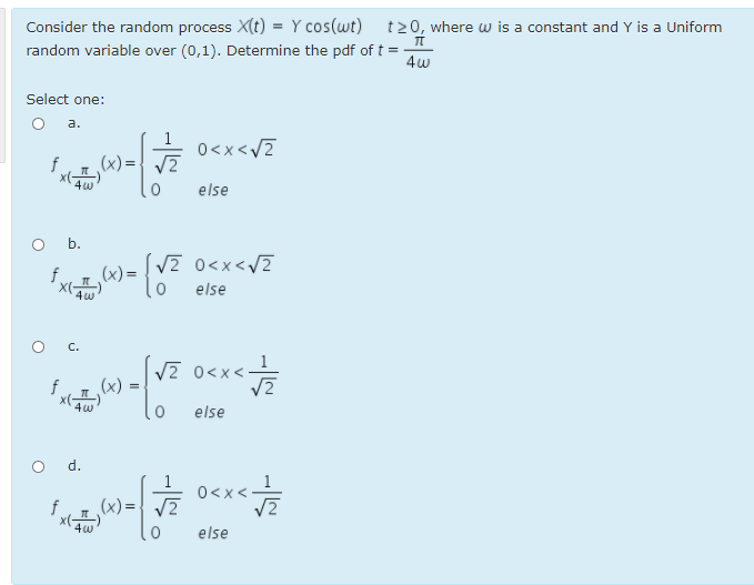 Solved Consider the random process X(t) = Y cos(wt) t20, | Chegg.com