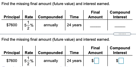 Solved Find the missing final amount (future value) and | Chegg.com