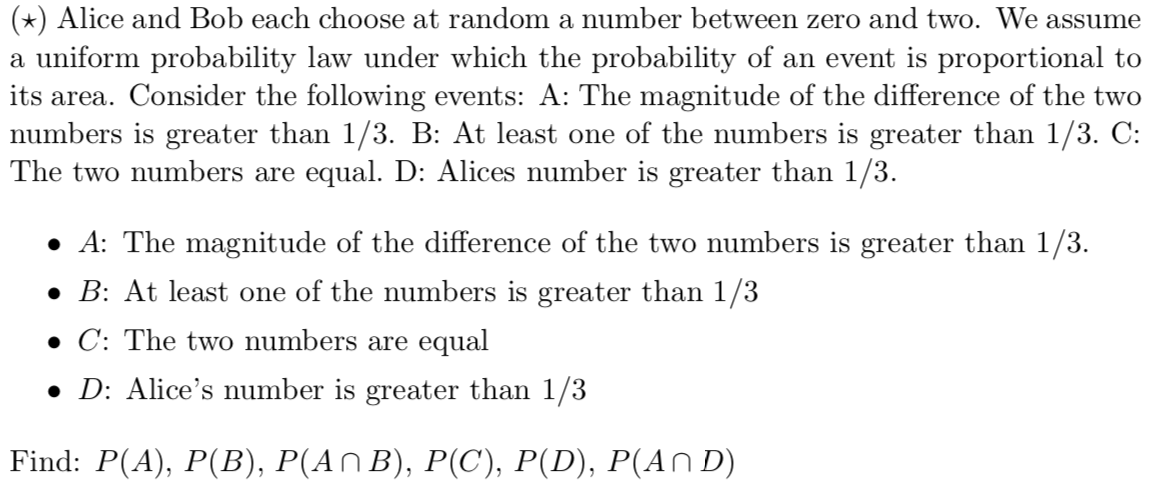 Solved (*) Alice and Bob each choose at random a number | Chegg.com