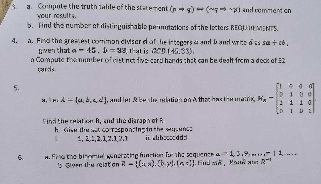 Solved 3. a. Compute the truth table of the statement (p = | Chegg.com