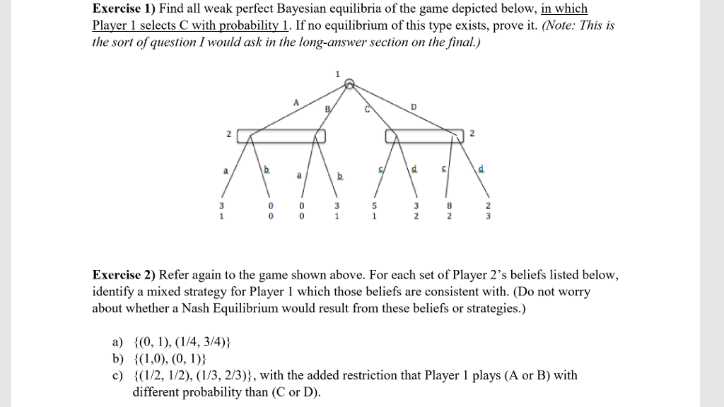 Solved Exercise 1) Find all weak perfect Bayesian equilibria | Chegg.com