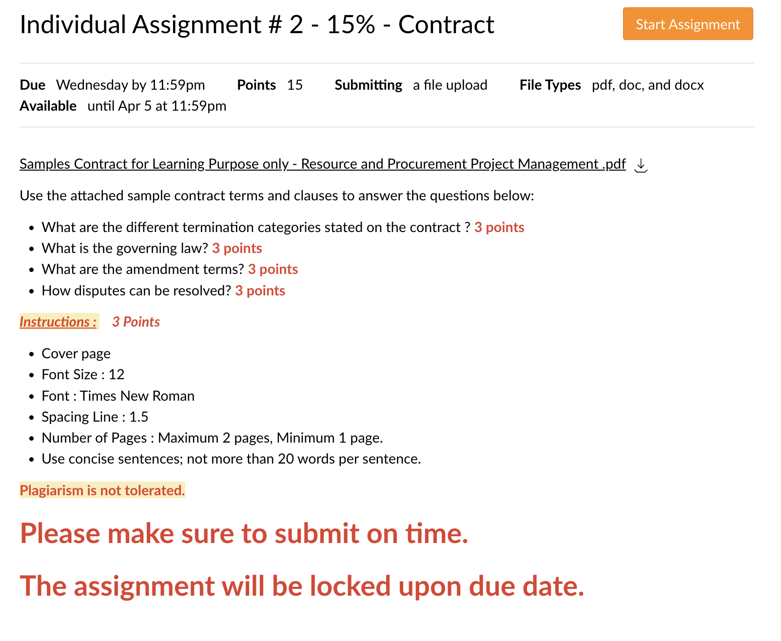 Solved Individual Assignment \# 2 - 15\% - Contract Due | Chegg.com