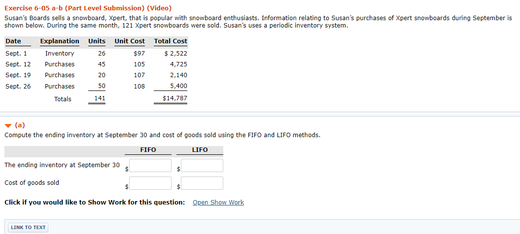 Solved Exercise 6-05 a-b (Part Level Submission) (Video) | Chegg.com