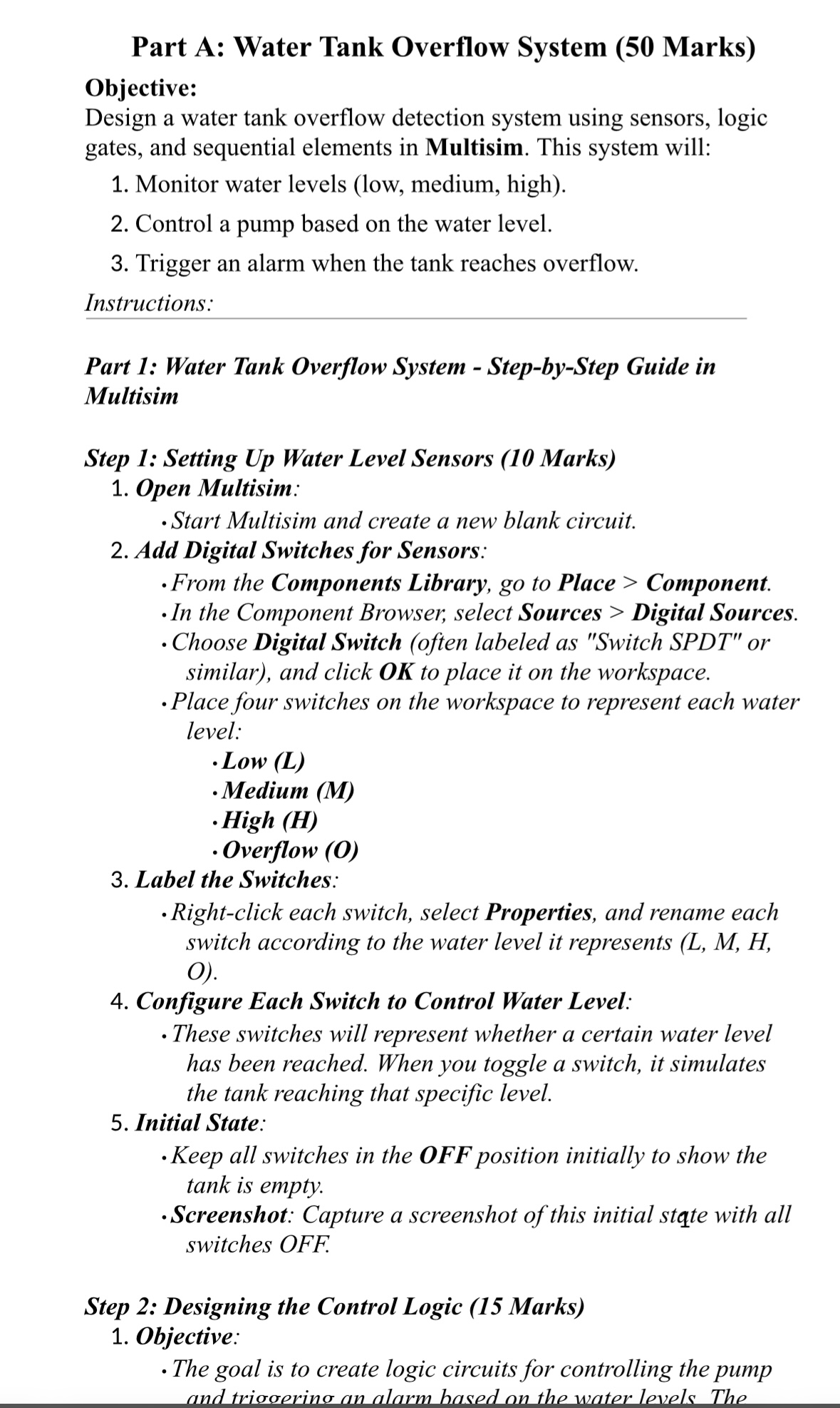 Solved Part A: Water Tank Overflow System (50 | Chegg.com