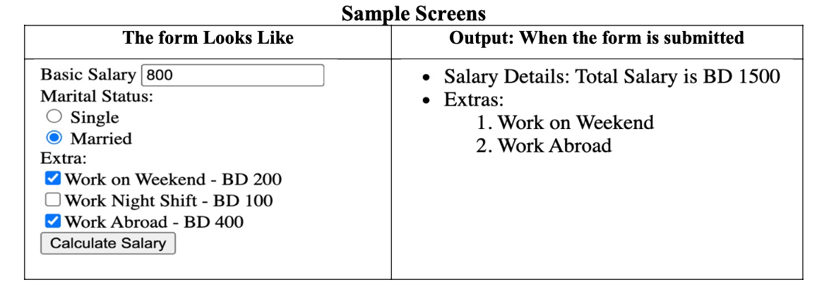 Solved Sample Screens Output: When the form is submitted The | Chegg.com