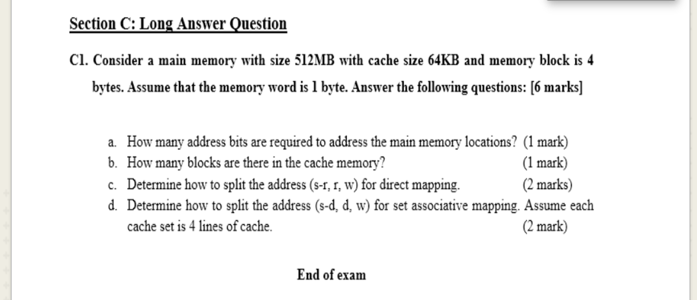 Solved Section C: Long Answer Question Cl. Consider a main | Chegg.com