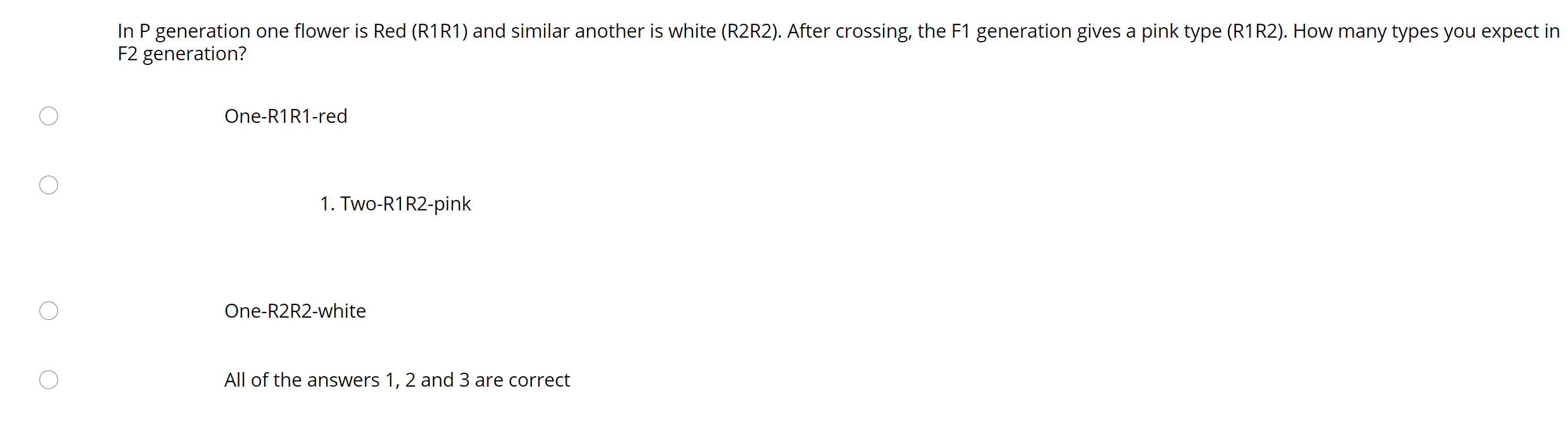Solved In P generation one flower is Red (R1R1) and similar | Chegg.com