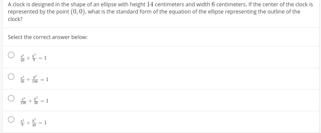 Solved A clock is designed in the shape of an ellipse with | Chegg.com