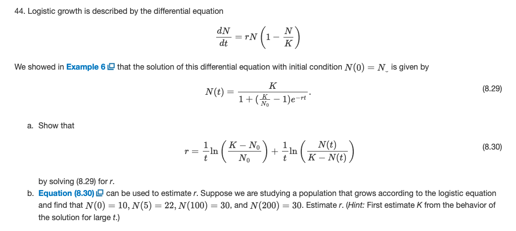 Solved 44 Logistic Growth Is Described By The Differential