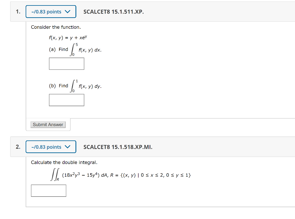 Solved | -70.83 points v SCALCET8 15.1.511.XP. Consider the | Chegg.com