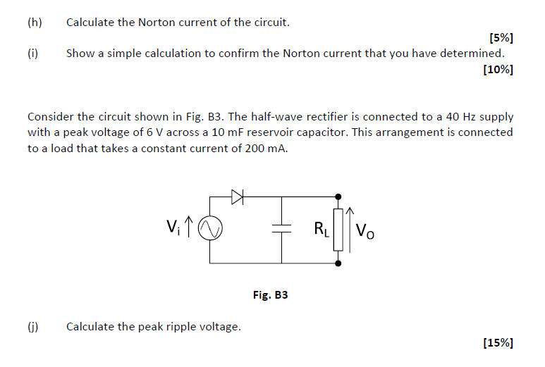 (h) ﻿Calculate the Norton current of the circuit.(i) | Chegg.com