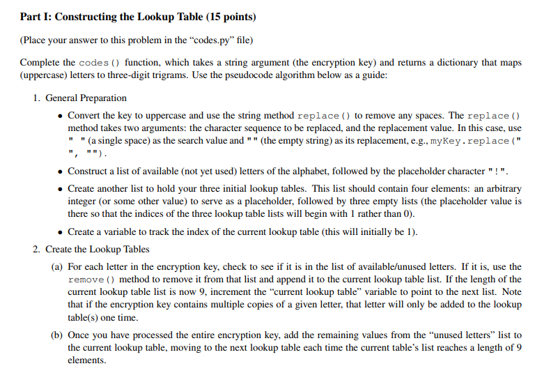 (PYTHON) Part I: Constructing the Lookup Table (15 | Chegg.com