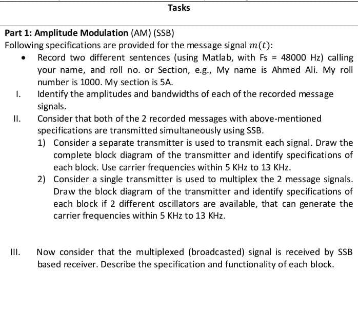 Part 1 is for amplitude modulation and scheme is | Chegg.com