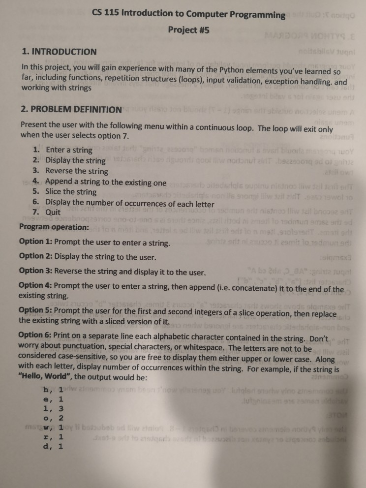 Solved CS 115 Introduction to Computer Programmingou0 :t | Chegg.com