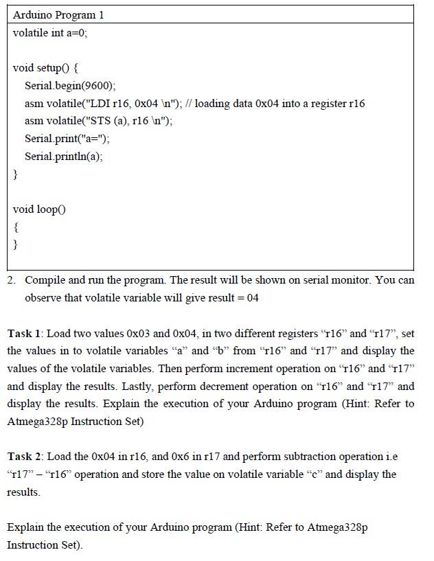 Solved \begin{tabular}{|l|} \hline Arduino Program 1 \\ | Chegg.com