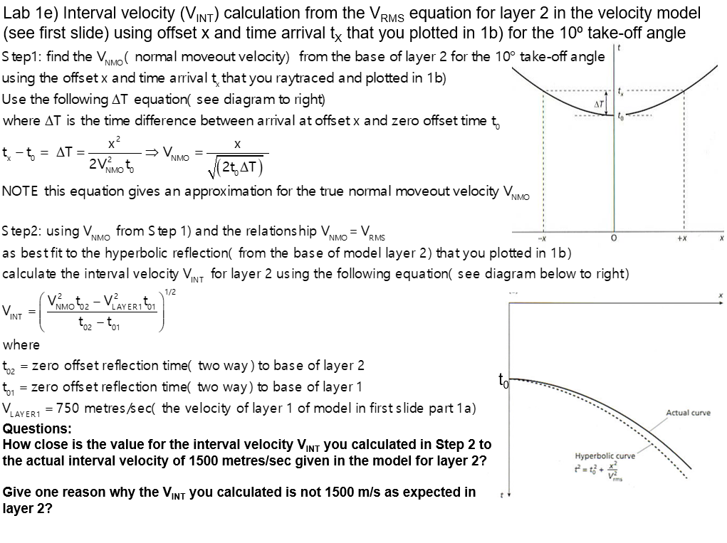 Lab 1e) Interval velocity (VINT) calculation from the | Chegg.com