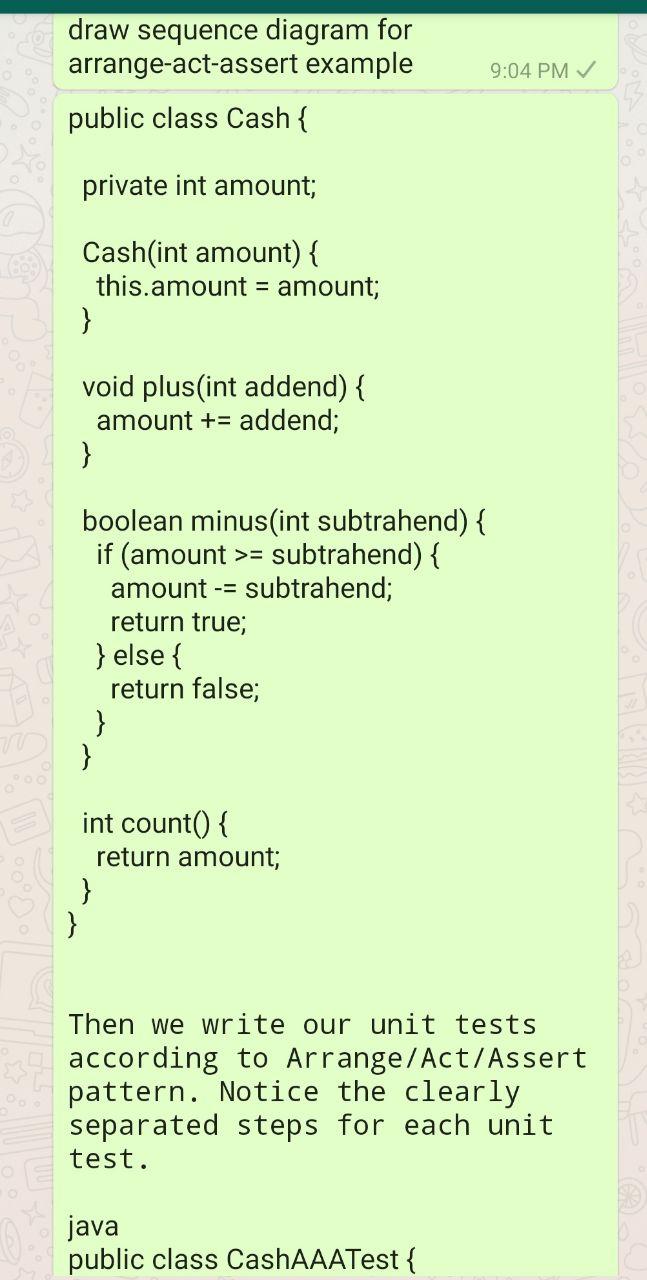 Solved draw sequence diagram for arrange-act-assert example | Chegg.com