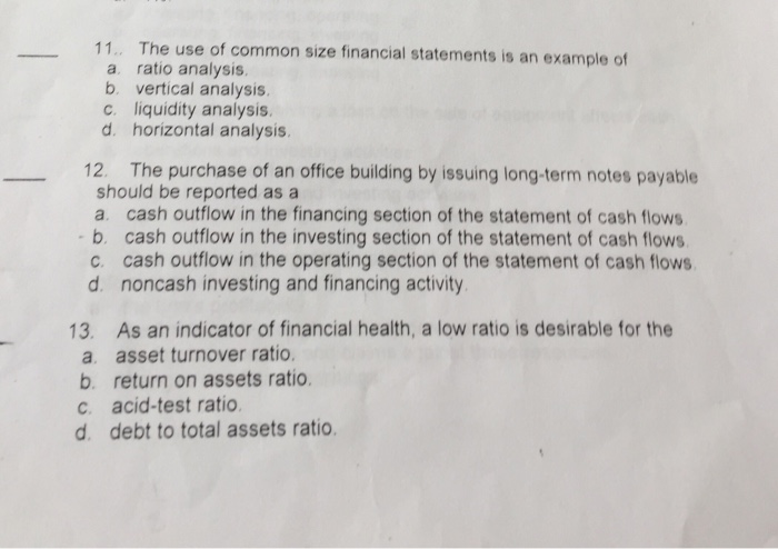 Solved 11.. The use of common size financial statements is | Chegg.com