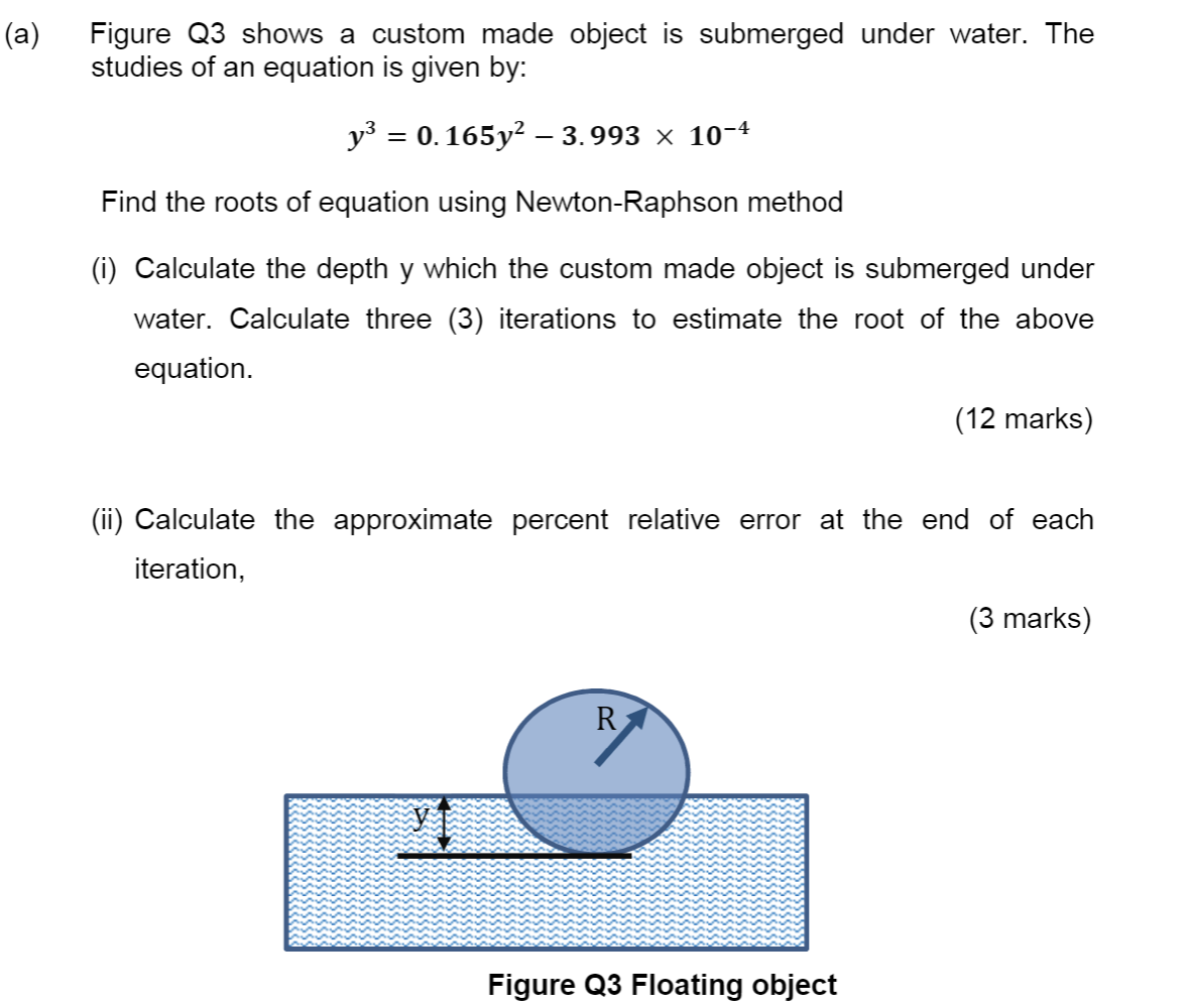 Solved (a) Figure Q3 shows a custom made object is submerged | Chegg.com
