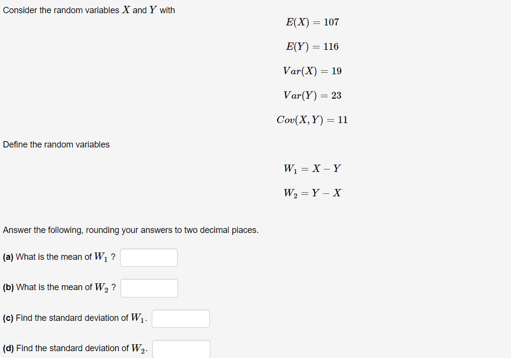 Solved Consider The Random Variables X And Y With E X 107