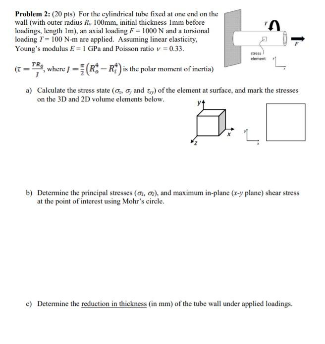 Solved 1 Problem 2: (20 pts) For the cylindrical tube fixed | Chegg.com
