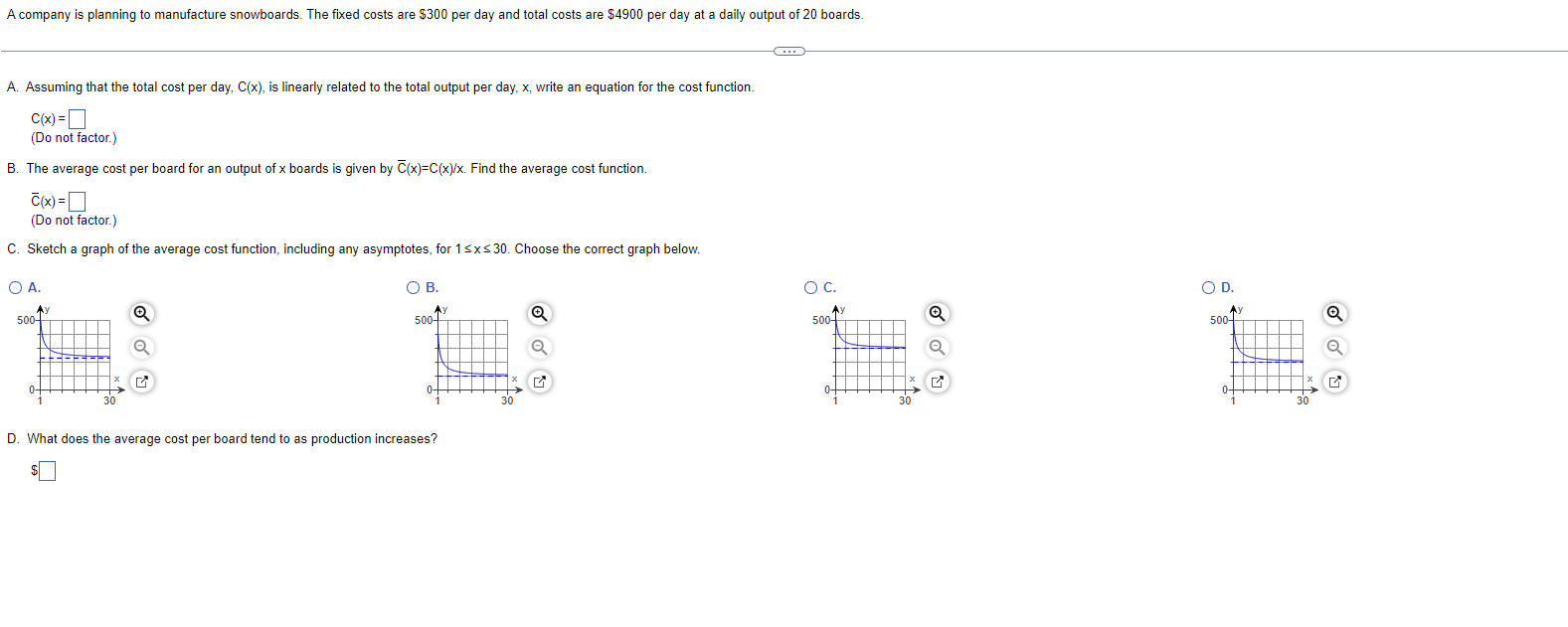Solved A. Assuming that the total cost per day, C(x), is | Chegg.com