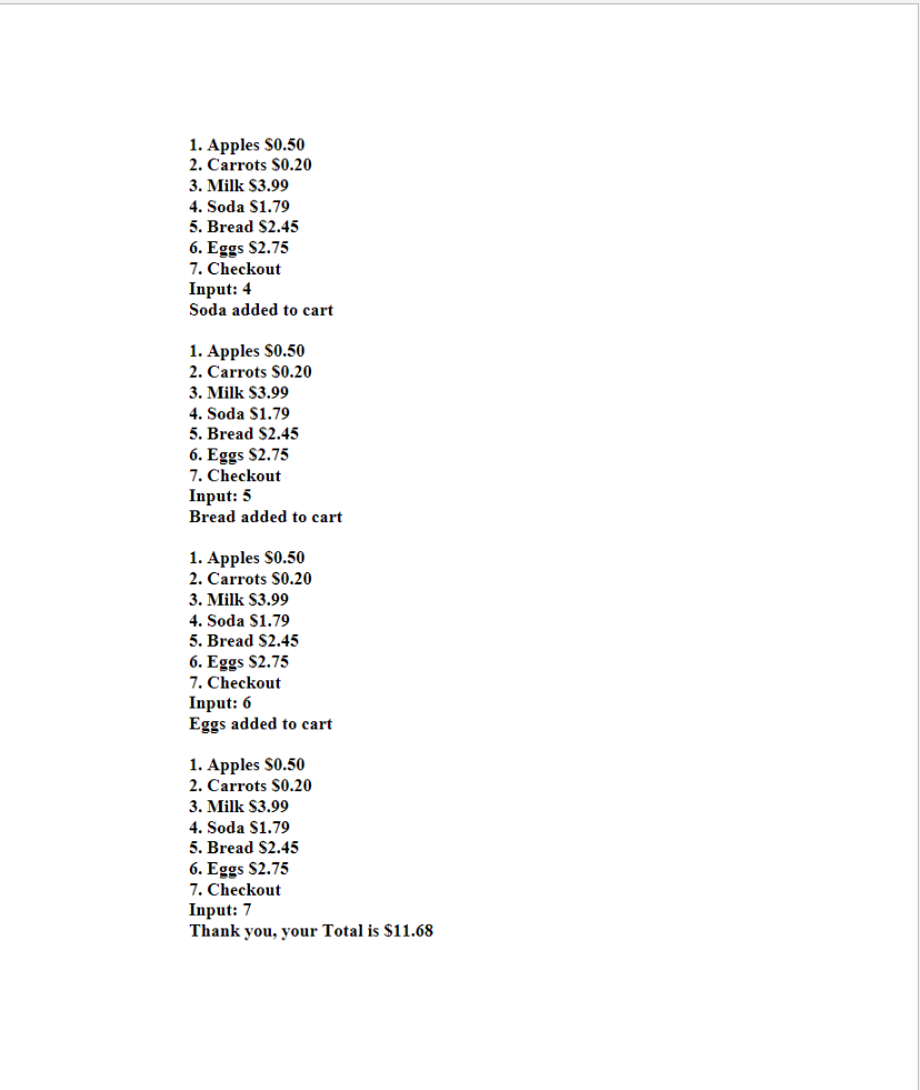 Solved Write a program that calculate the total grocery | Chegg.com