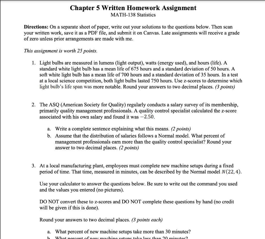 Solved Chapter 5 Written Homework Assignment MATH-138 | Chegg.com