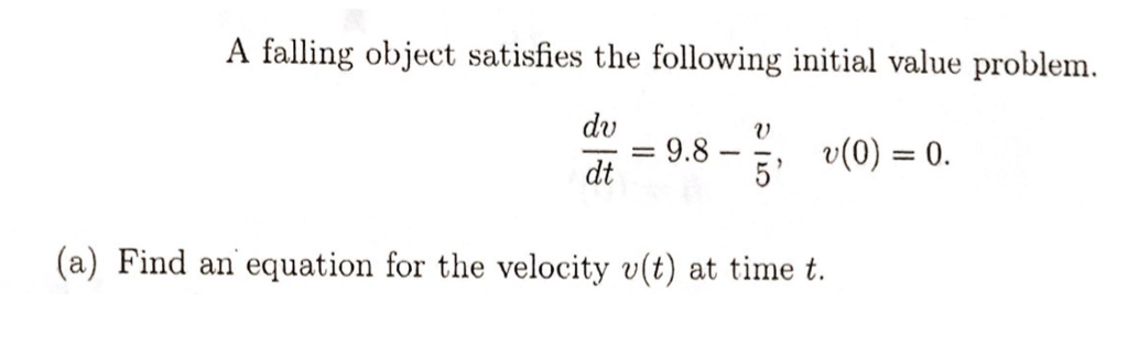 Solved A falling object satisfies the following initial | Chegg.com
