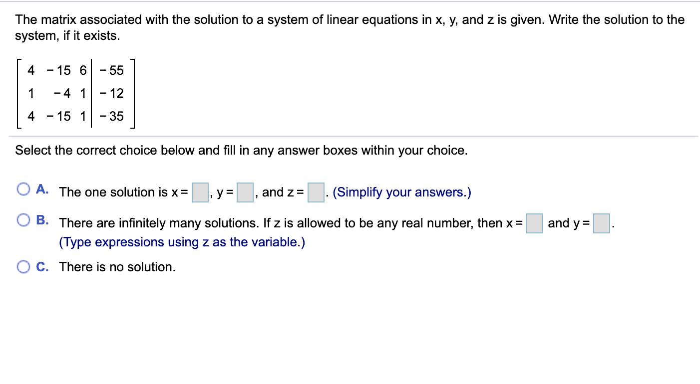 Solved The matrix associated with the solution to a system | Chegg.com