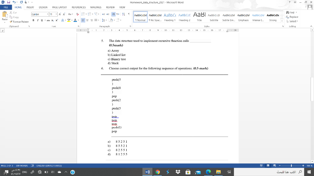 Solved Homework_data_structure_2021 - Microsoft Word ? - X W | Chegg.com