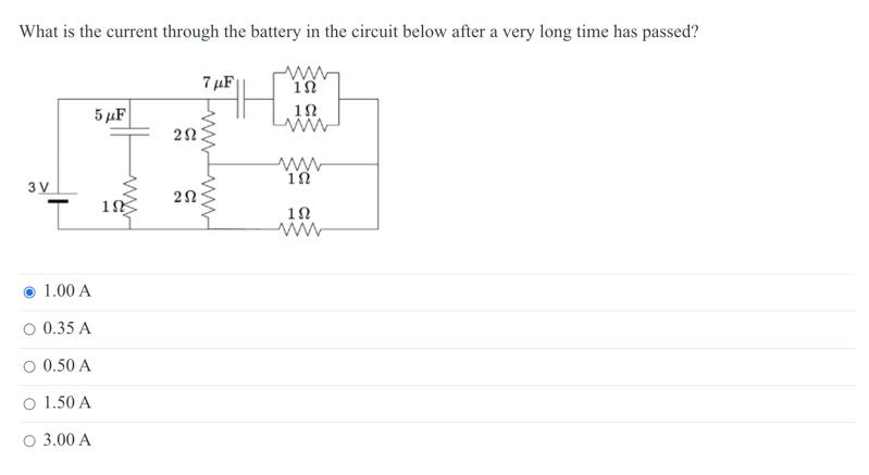 Solved What is the current through the battery in the | Chegg.com