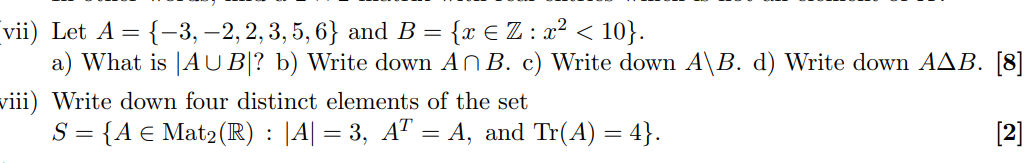 Solved vii) ﻿Let A={-3,-2,2,3,5,6} ﻿and B={xinZ:x2