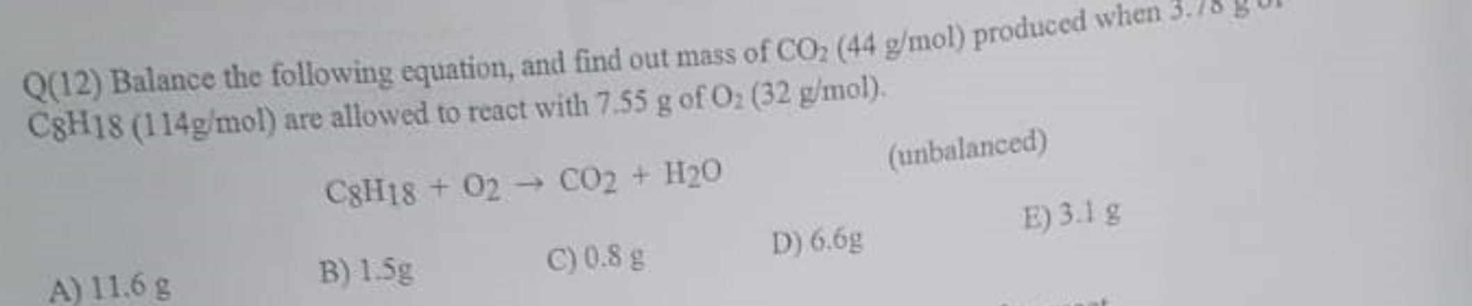Solved Q(12) Balance the following equation, and find out | Chegg.com