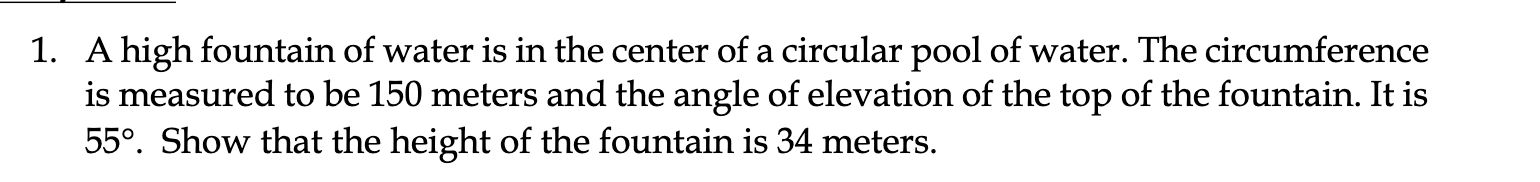 Solved 1. A high fountain of water is in the center of a | Chegg.com